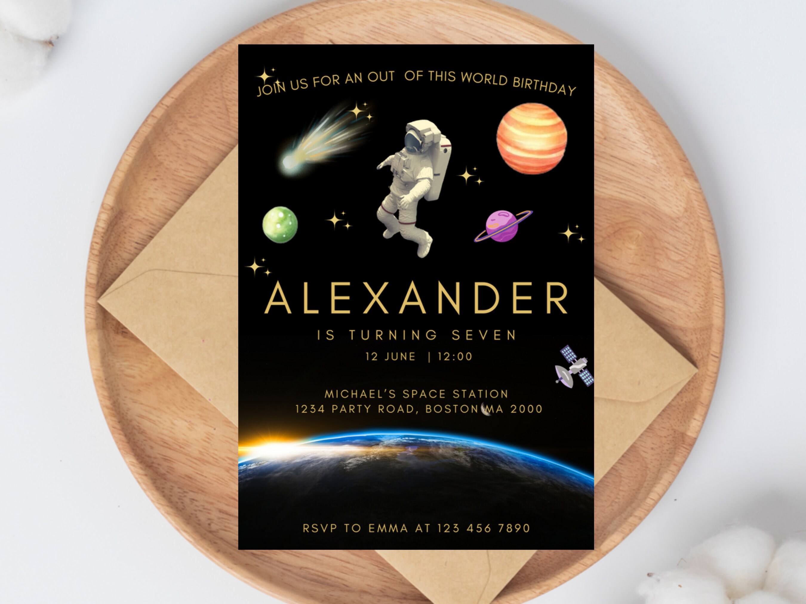 Outer Space Birthday Invitation Template, Planets Astronaut Invite ...