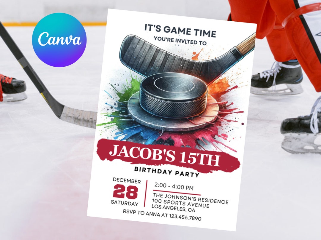 Hockey Invitation, Hockey Themed Birthday, Editable ITS GAME Time Boys ...