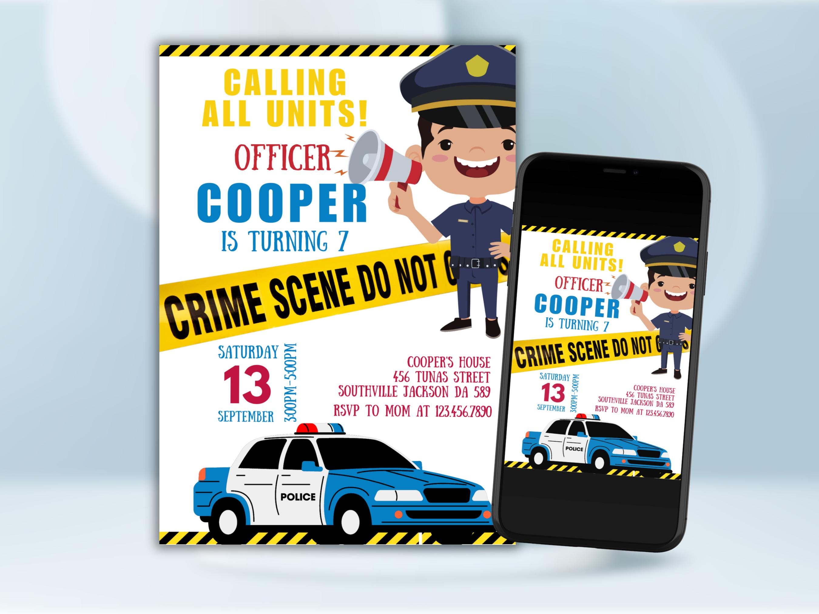 Police Birthday Invitation, Police Officer Invite, Policeman Invitation ...