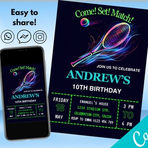 Tennis Birthday Invitation: Customizable Party Template (digital ...