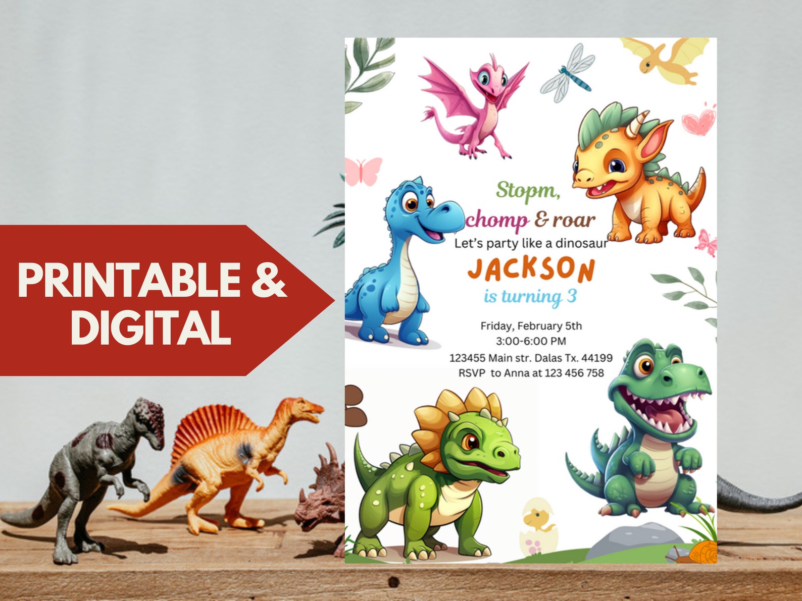 Editable Dinosaur Birthday Party Invitation Template, Dinosaur Birthday ...