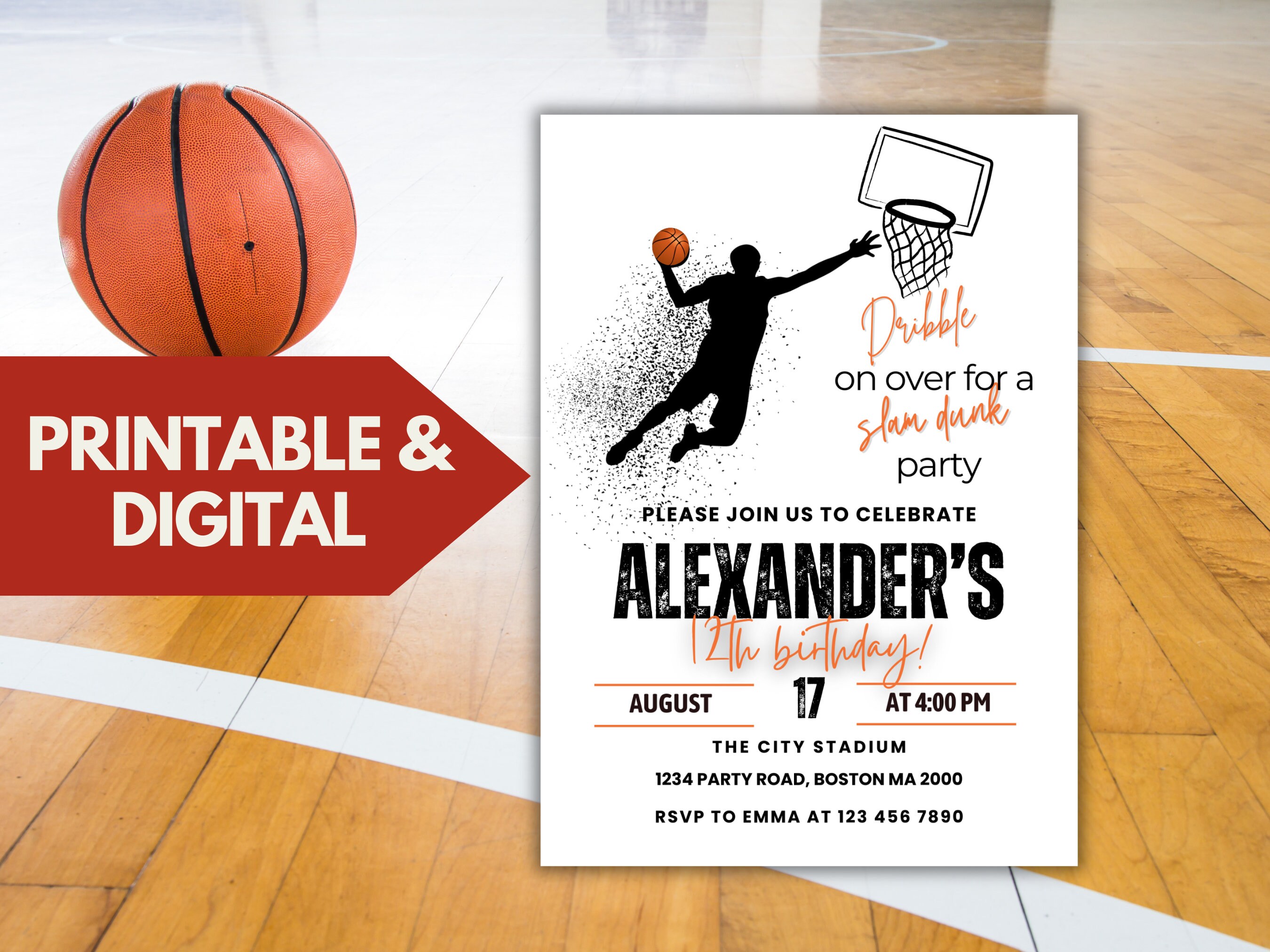 Editable Basketball Birthday Invitation: Game Time Theme (digital ...