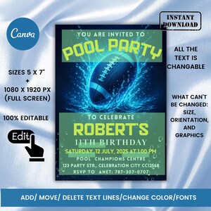 Football Pool Party Invitation: Editable Sports Birthday Template ...