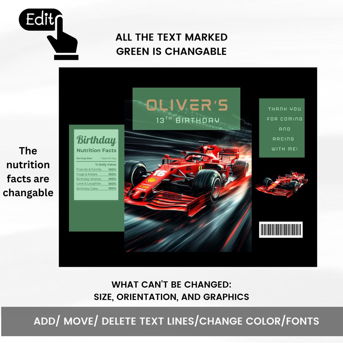 Chip Bag Cover Template, Formula 1 Theme, Race Car Party Favor (canva ...