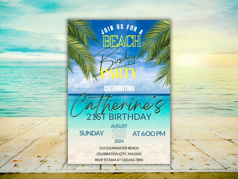 Editable Beach Party Invitation Template: Surf's up Birthday (5x7 PDF ...