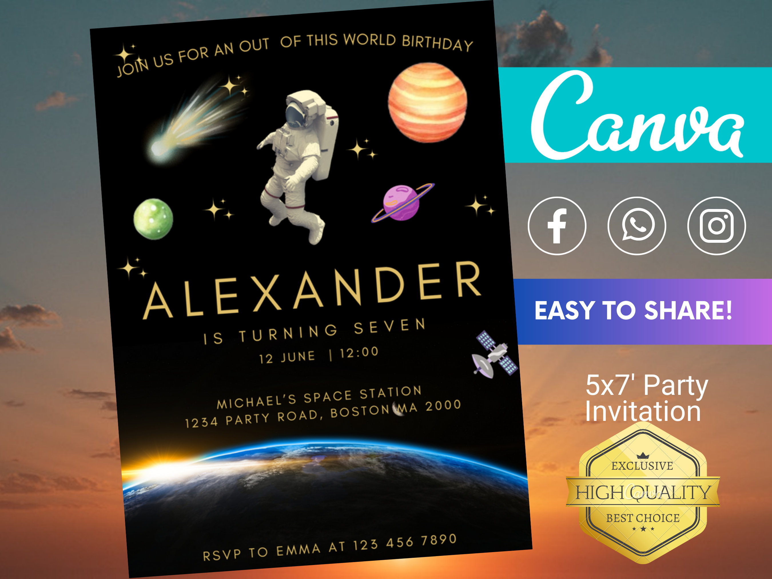 Outer Space Birthday Invitation Template, Planets Astronaut Invite ...