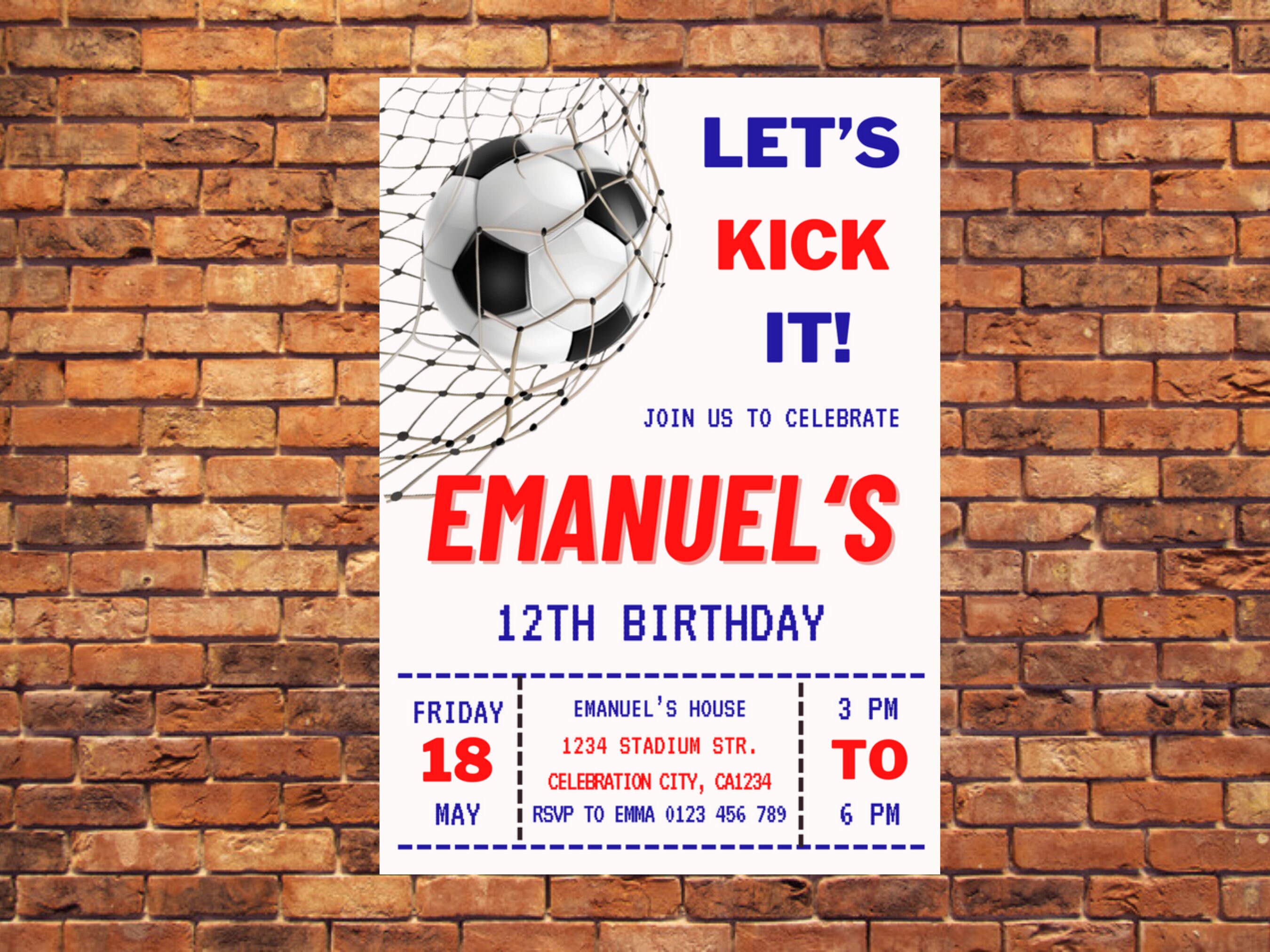 Editable Soccer Birthday Invitation Template, Sport Birthdayin Blue&red ...