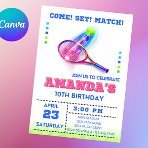 Tennis Birthday Invitation: Printable Tennis Party Invite (editable in ...