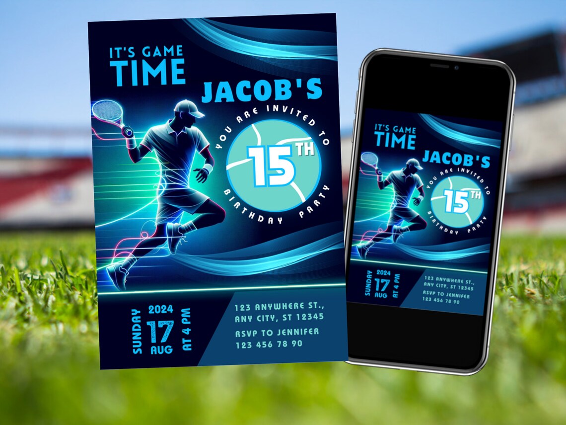 Tennis Birthday Invitation, Printable Tennis Ball Invitation, Tennis ...