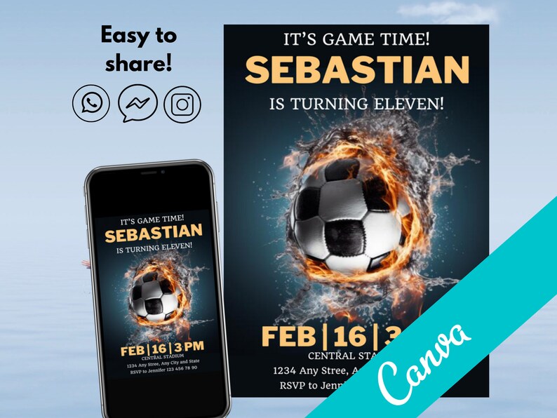 Soccer Birthday Invitation Editable Template, Sport Birthday Invitation ...