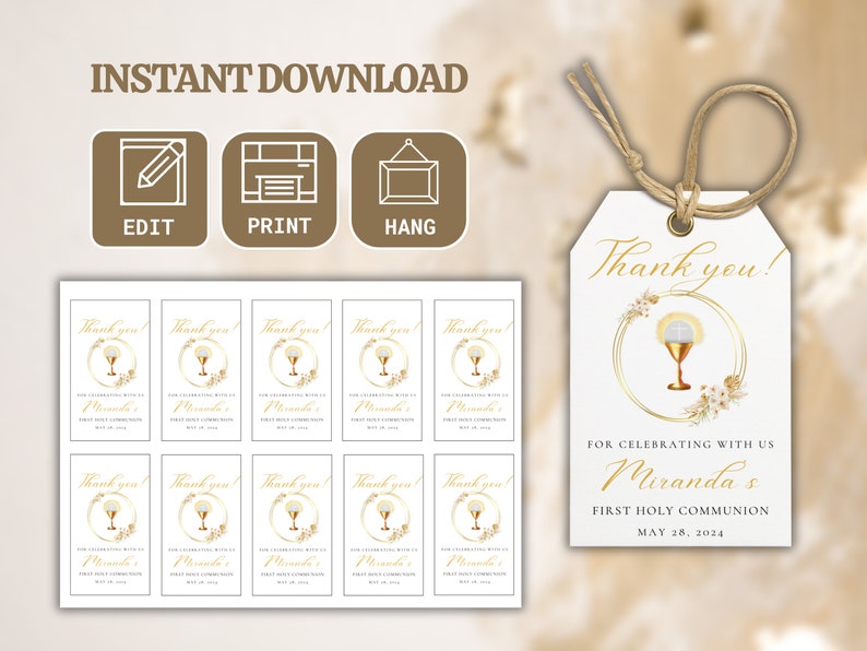 Editable Communion Gift Tag Template: Religious Thank You Labels ...