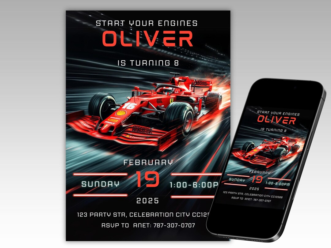 Formula 1 Invitation for a Ferrari Party,instant Download, Sport Party ...