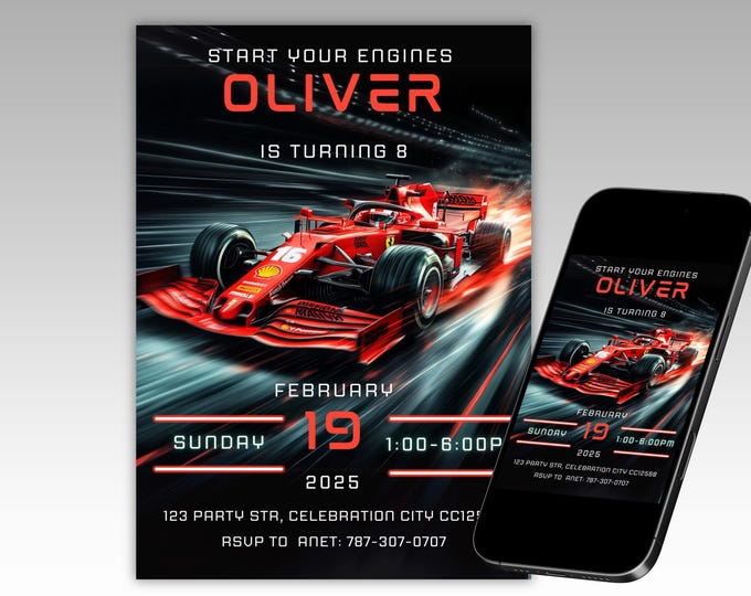 Formula ONE First Birthday Party Invitations - Digital Template, Easy ...