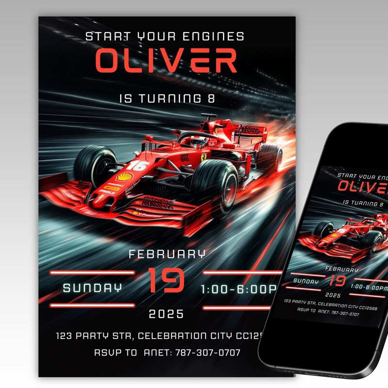 Formula Car Invitation - Etsy UK