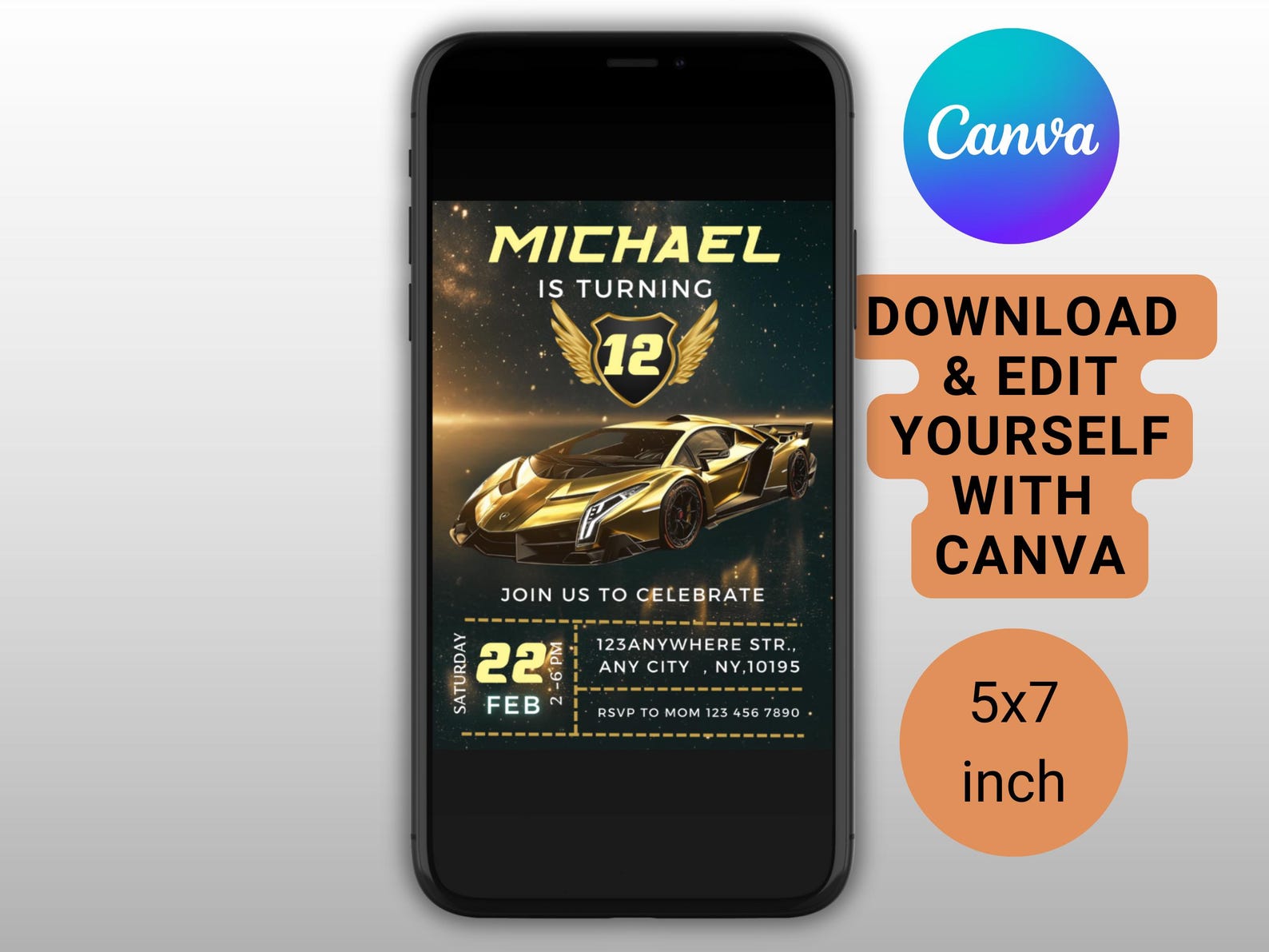 Editable Lamborghini Birthday Invitation | Race Car Theme for Boys ...