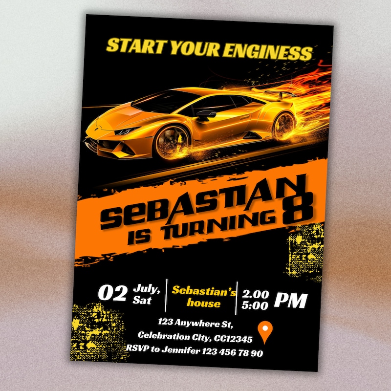 Lamborghini Birthday Invitation - Etsy