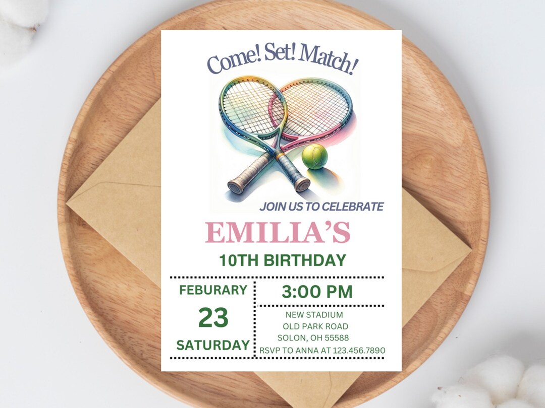 Tennis Birthday Invitation, Printable Tennis Ball Invitation, Tennis ...