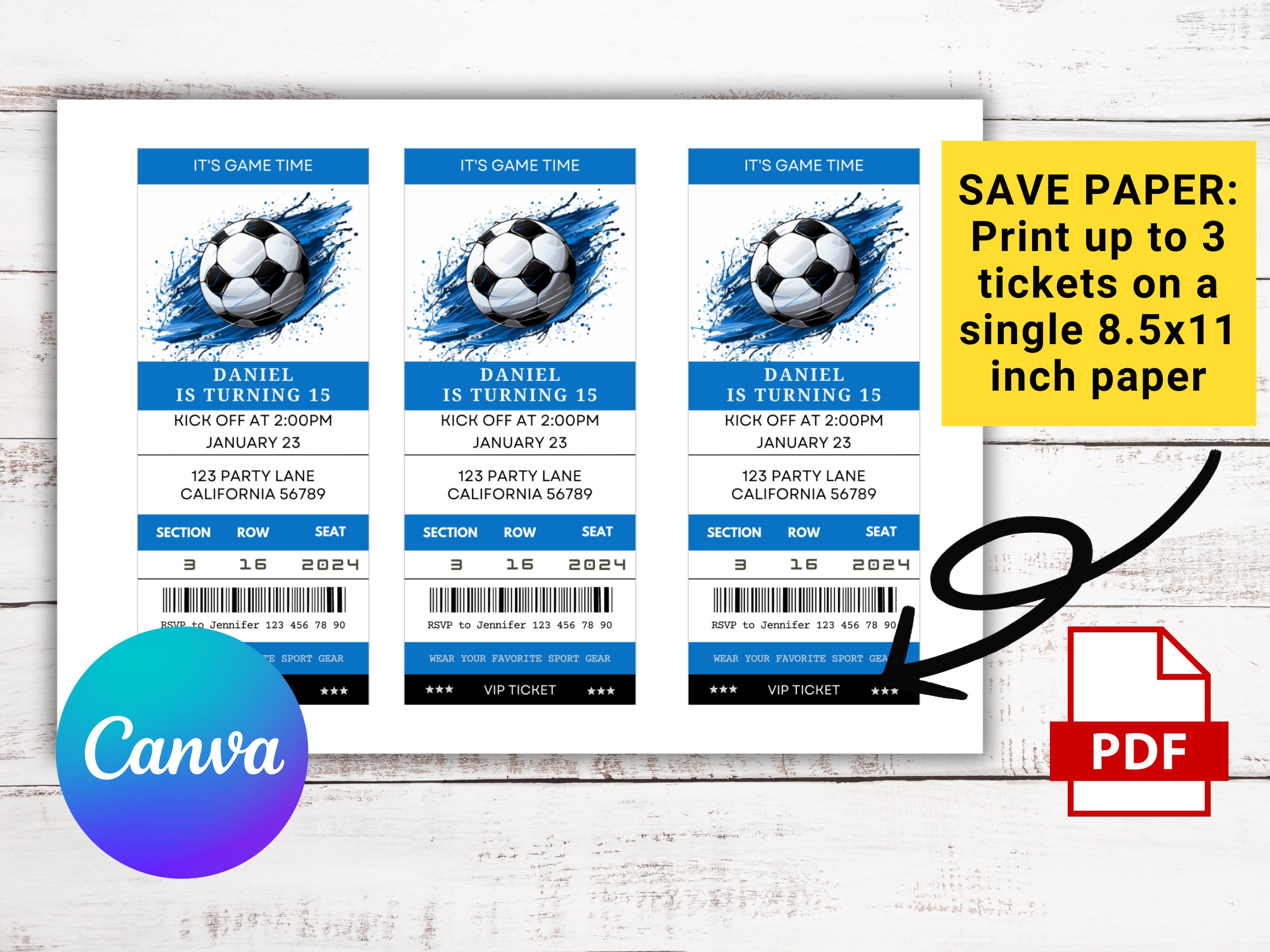 Editable Soccer Ticket Invitation Template: Sport Birthday Party ...
