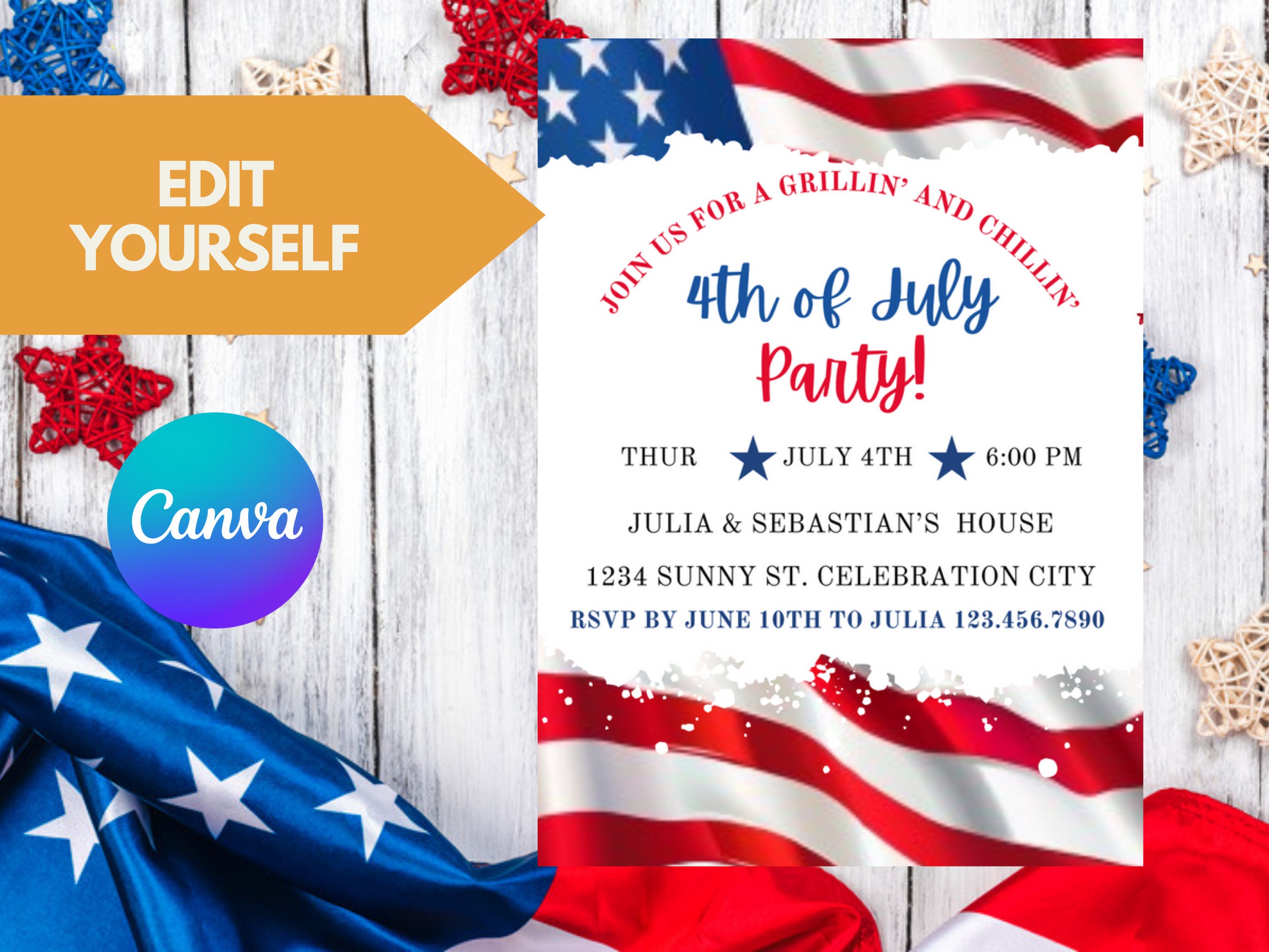 Printable 4th of July Invitation Template Editable Fourth of July ...