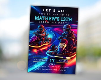 Go Kart Birthday Invitation, Go Kart Party, Karting Invitation, Go ...