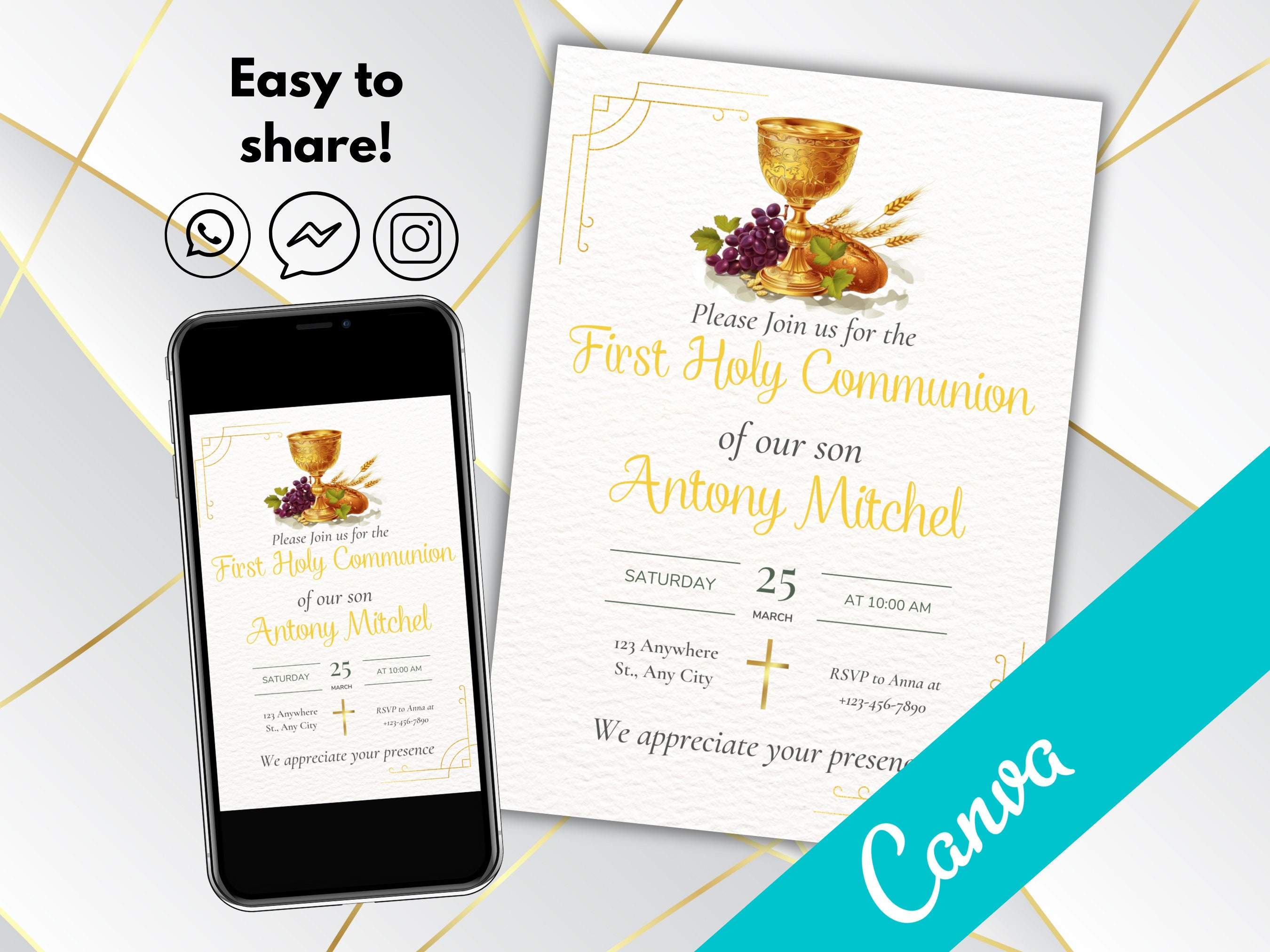 Editable First Communion Invitation Template, Instant Download ...