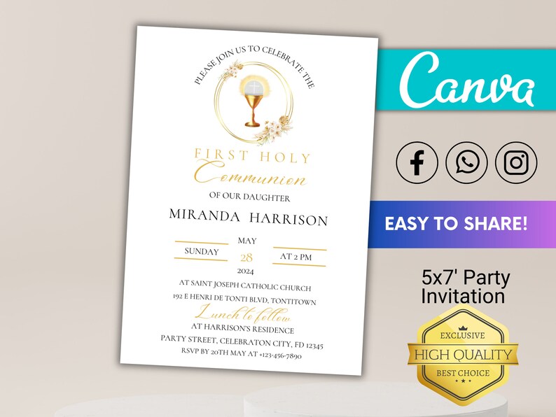 Catholic First Holy Communion Invitation, Printable Templates ...