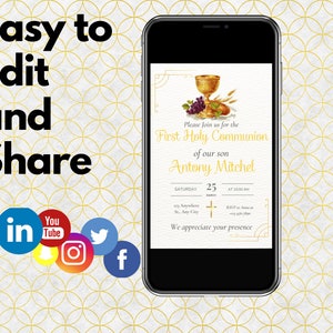 Editable First Communion Invitation Template, Instant Download ...