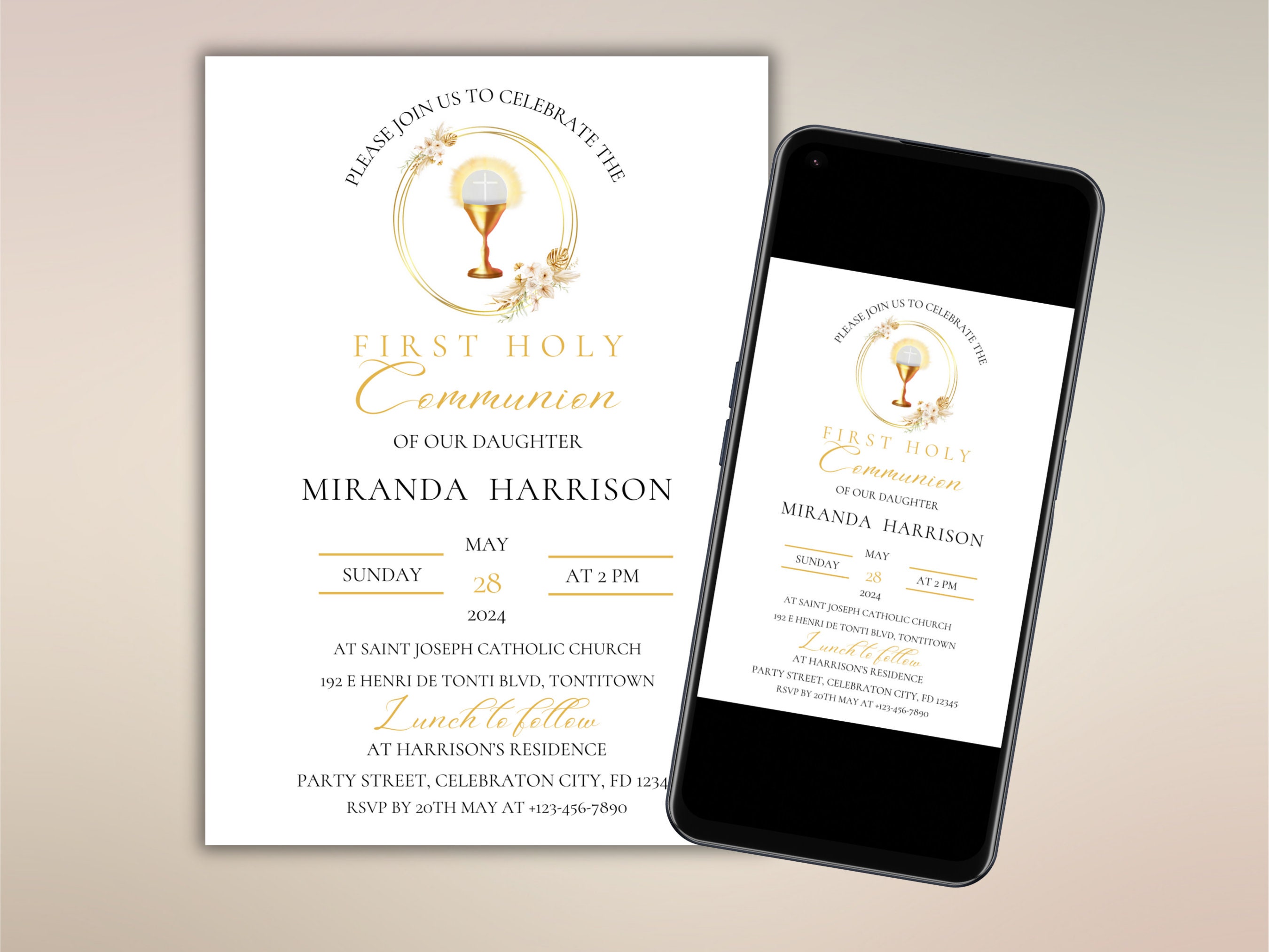 Catholic First Holy Communion Invitation, Printable Templates ...
