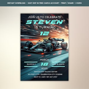 Formula 1 Birthday Invitation: Mercedes Race Car Party (digital Canva ...