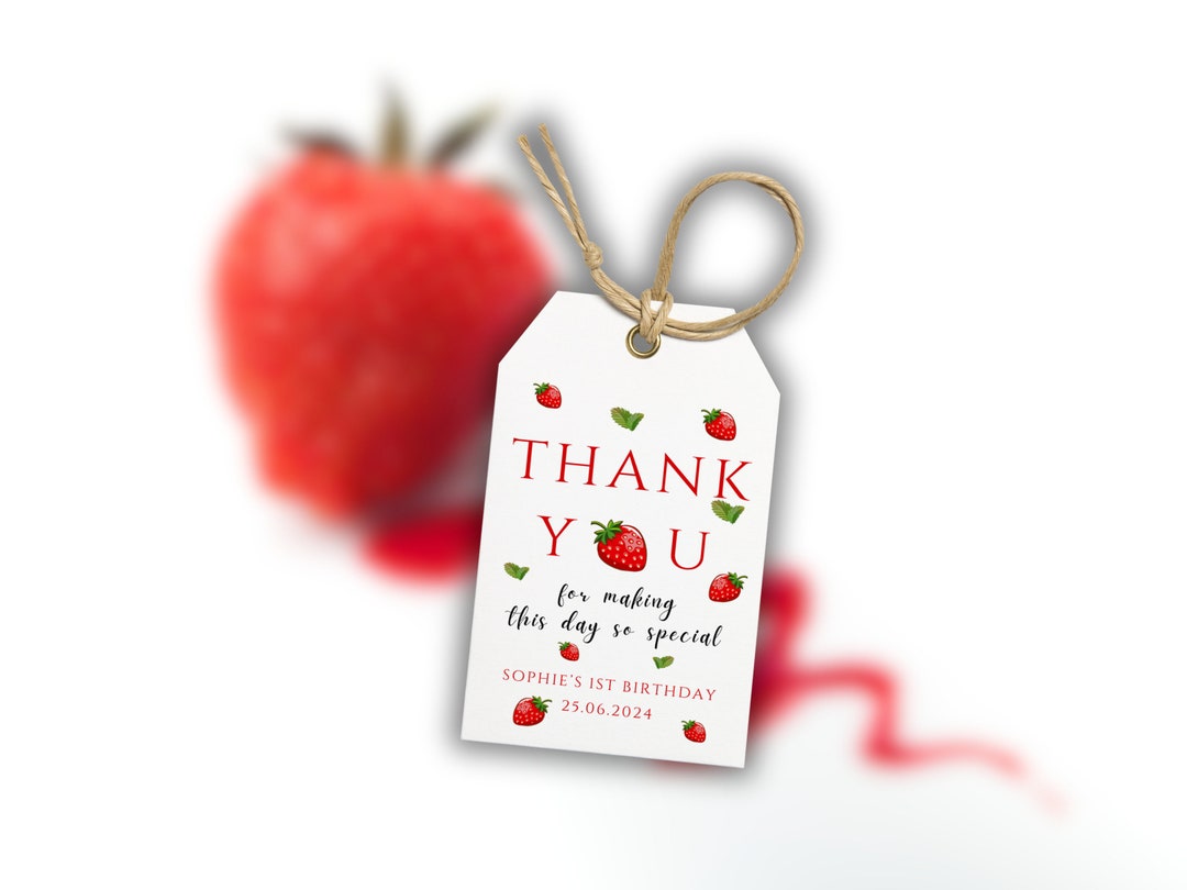 Strawberry Thank You Gift Tag Template, First Birthday Favor Tags ...