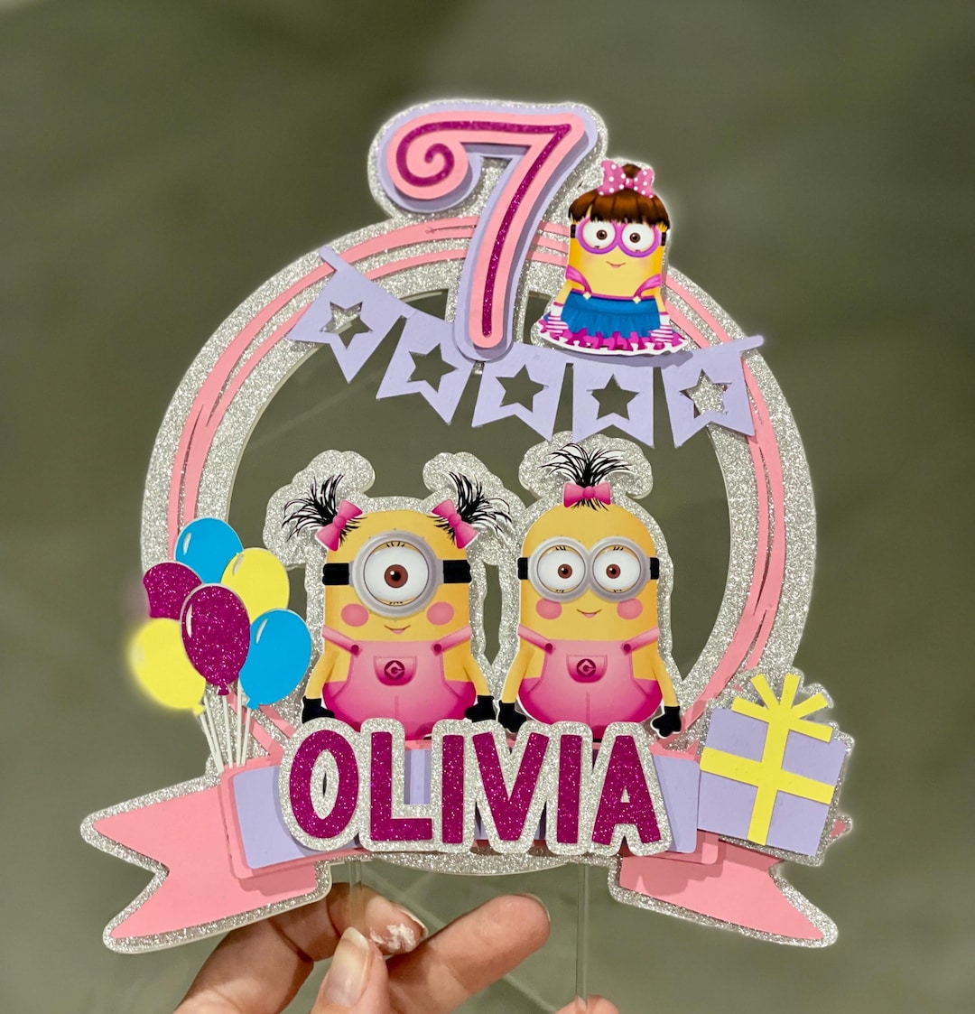 Handmade Personalised Girly Minion Theme Cake Topper - Etsy