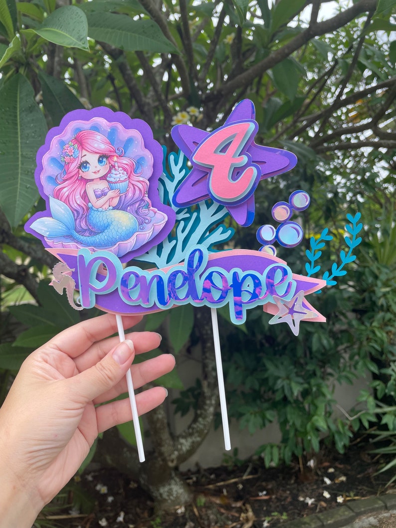 Handmade Personalised Mermaid Theme Cake Topper - Etsy