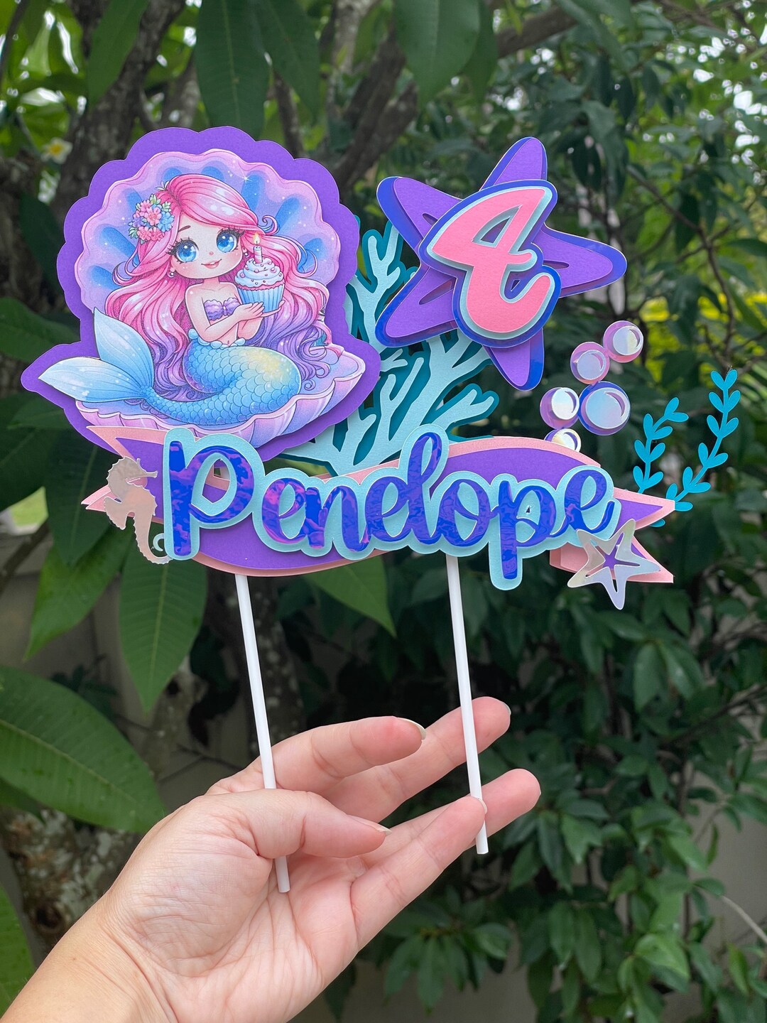 Handmade Personalised Mermaid Theme Cake Topper - Etsy