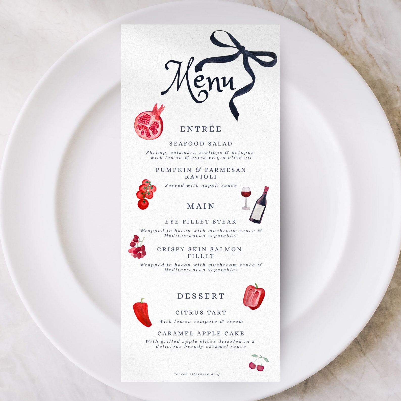 Red Pepper Menu Template, Hand Painted Watercolour Wedding /bridal ...