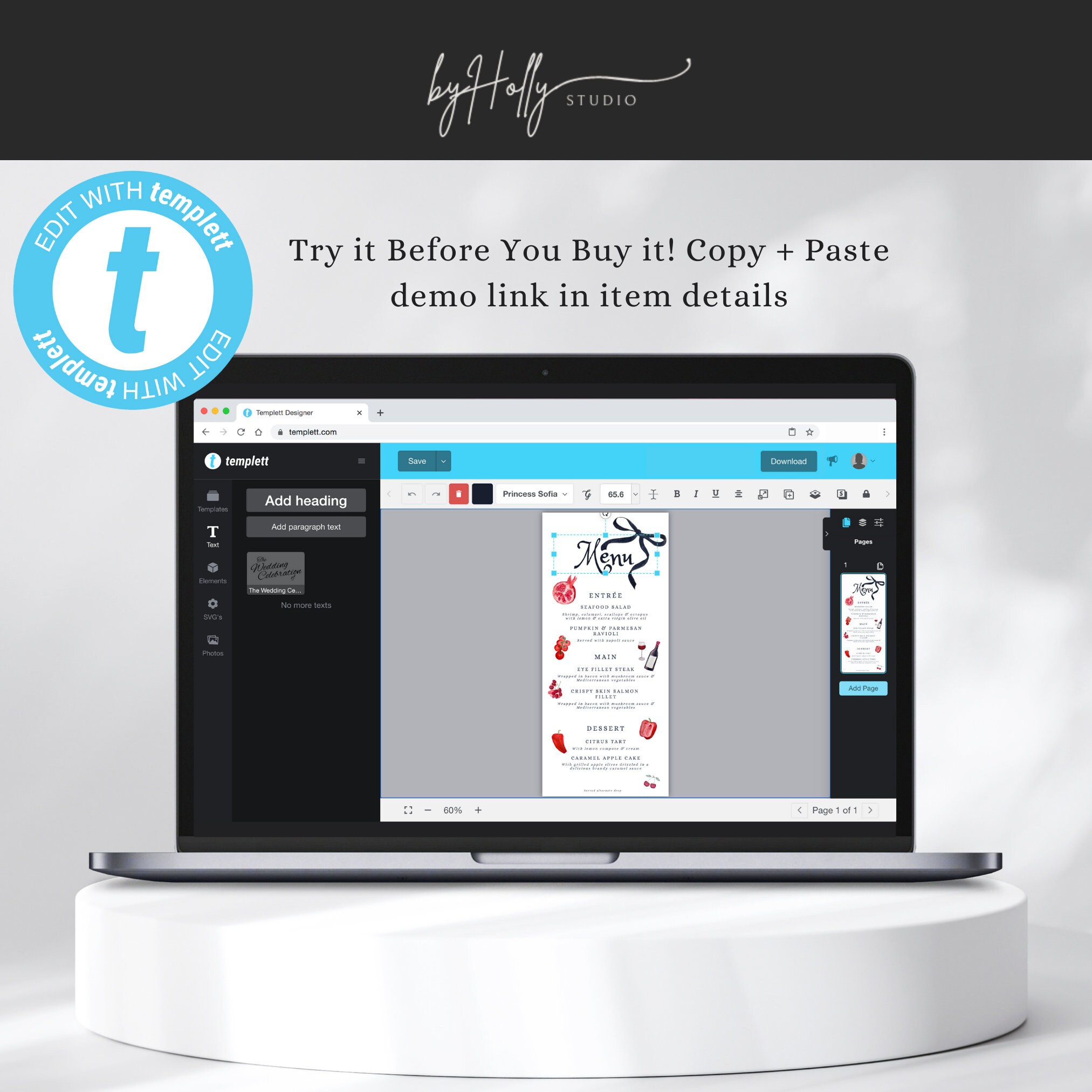 Red Pepper Menu Template, Hand Painted Watercolour Wedding /bridal ...