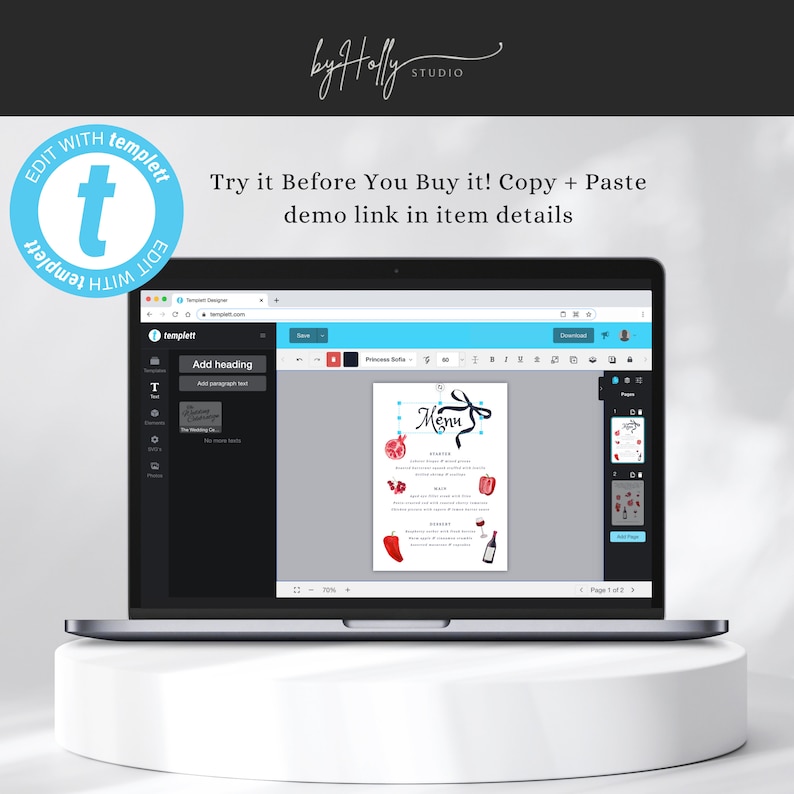 Red Pepper Menu Template, Hand Painted Watercolour Wedding /bridal ...