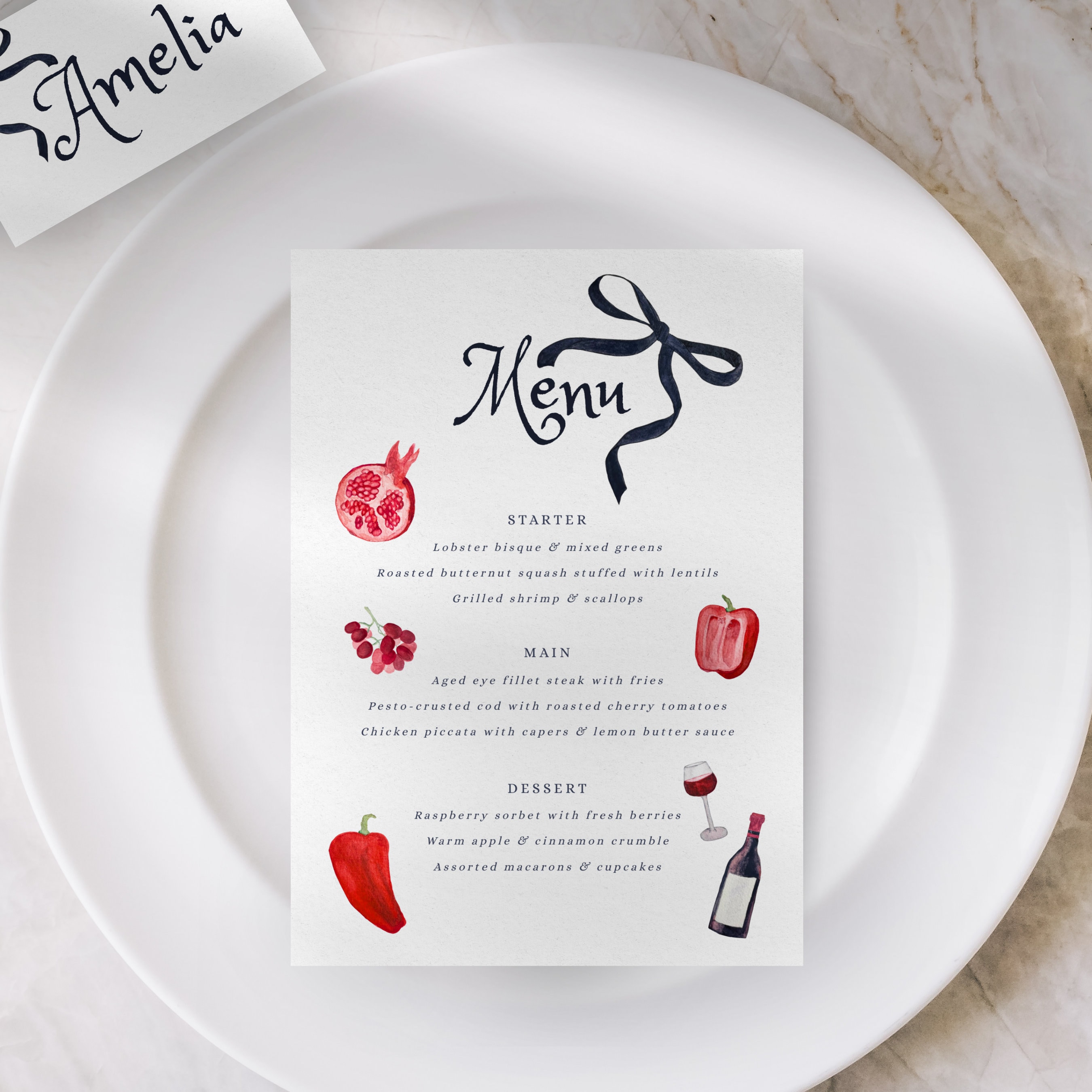 Red Pepper Menu Template, Hand Painted Watercolour Wedding /bridal ...
