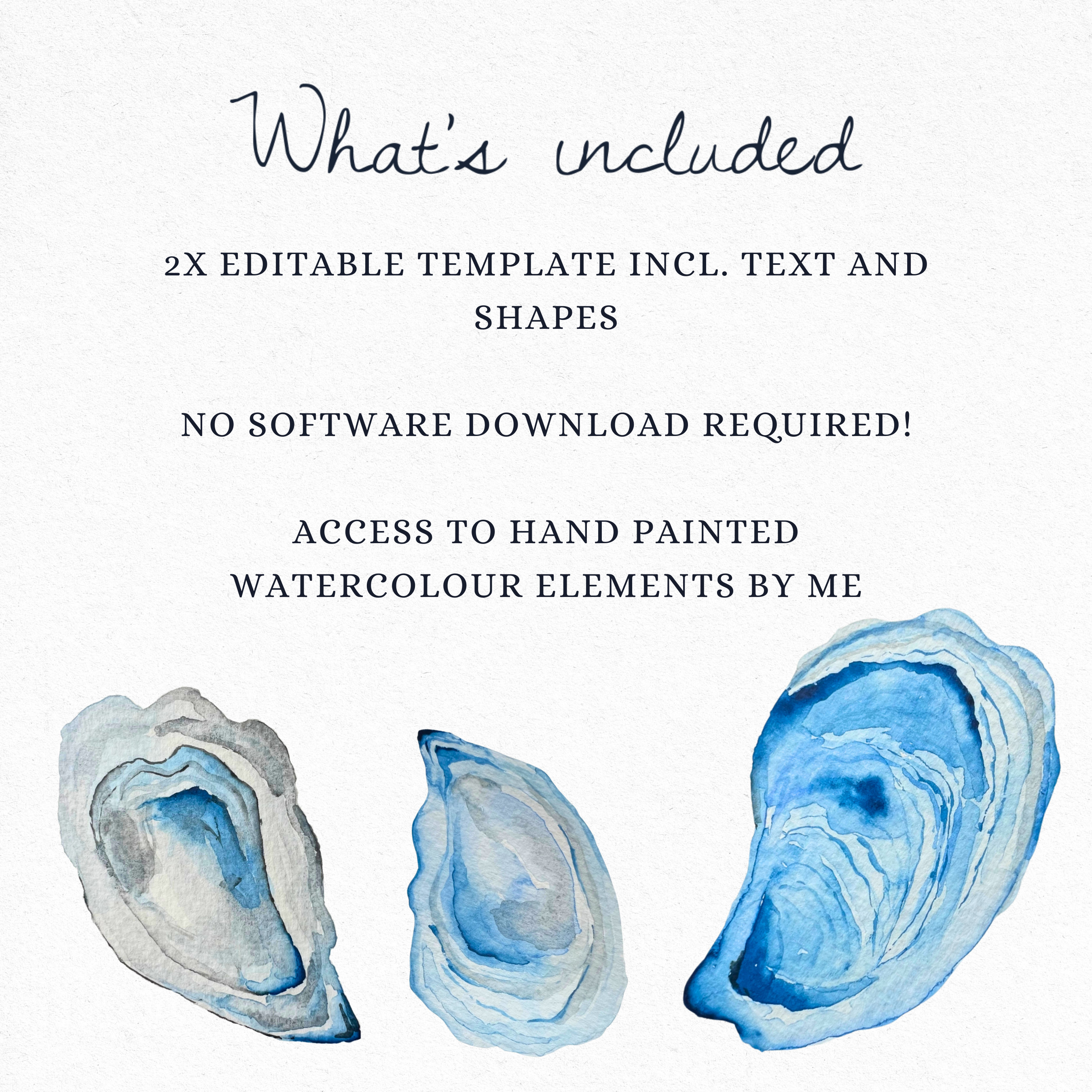 Oyster Trio Menu Template, Hand Painted Watercolour, Wedding /bridal ...