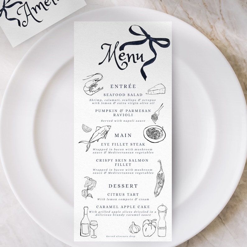 Black Pepper Menu Template, Hand Painted Watercolour Wedding /bridal ...