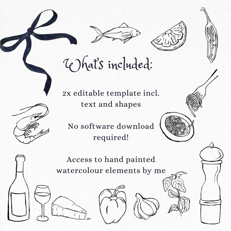 Black Pepper Menu Template, Hand Painted Watercolour Wedding /bridal ...