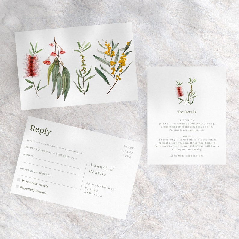 Australian Floral Invitation Template, Hand Painted Watercolour ...