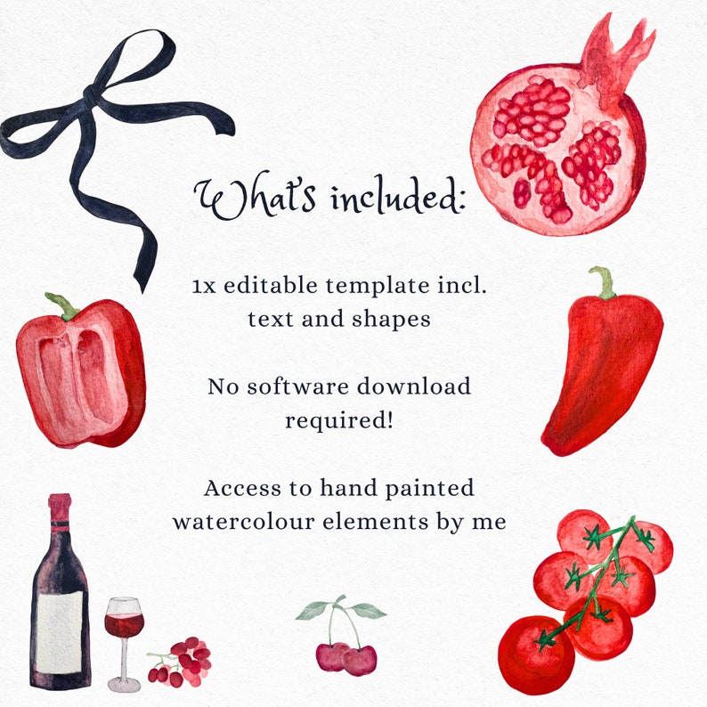 Red Pepper Menu Template, Hand Painted Watercolour Wedding /bridal ...