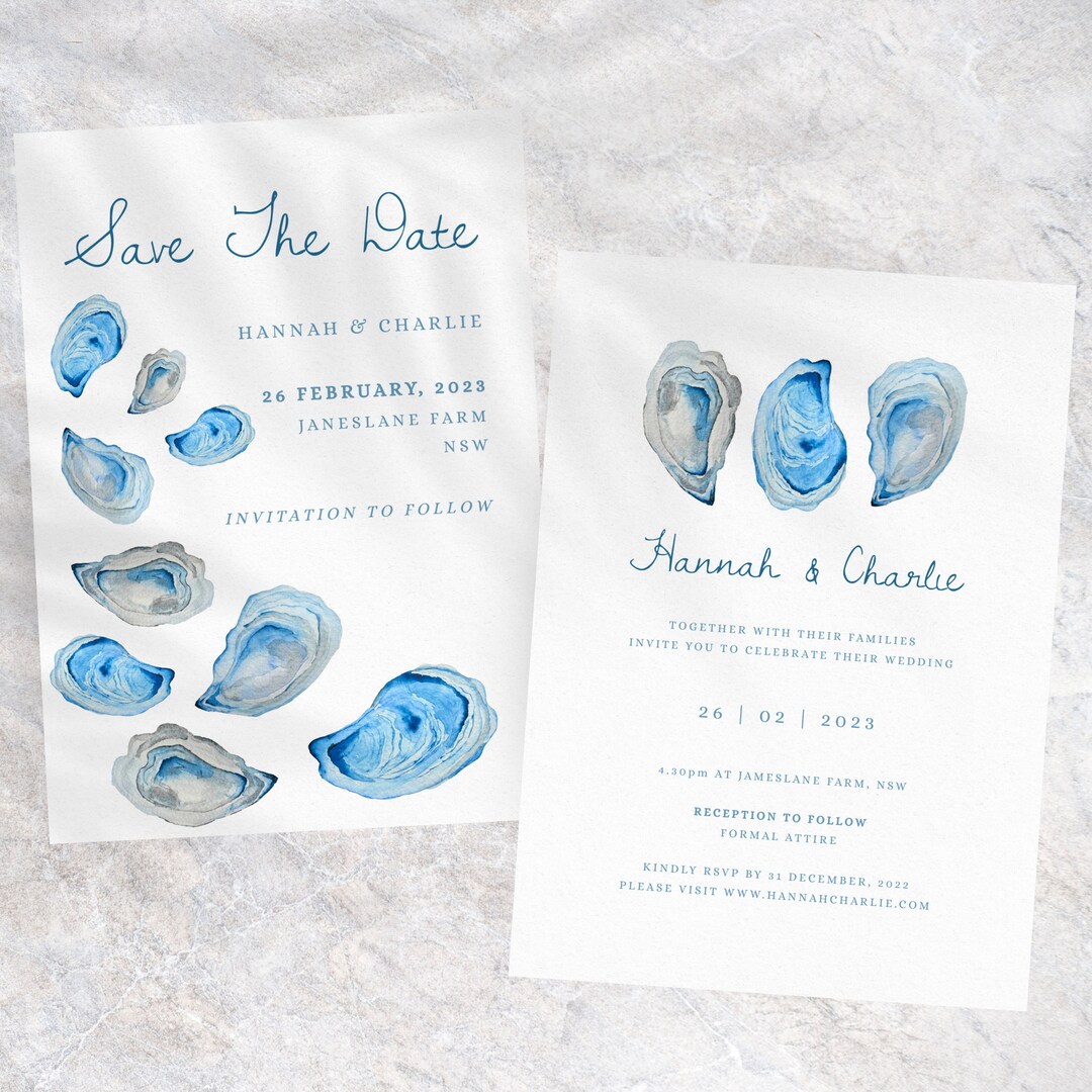 Oyster Trio Invitation Template, Hand Painted Watercolour Wedding ...
