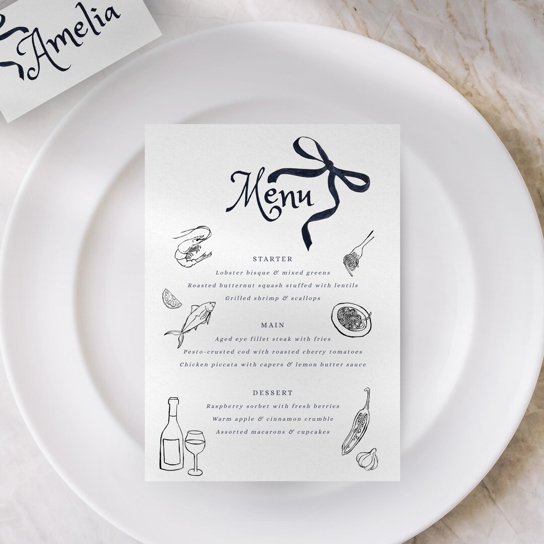 Black Pepper Menu Template, Hand Painted Watercolour Wedding /bridal ...