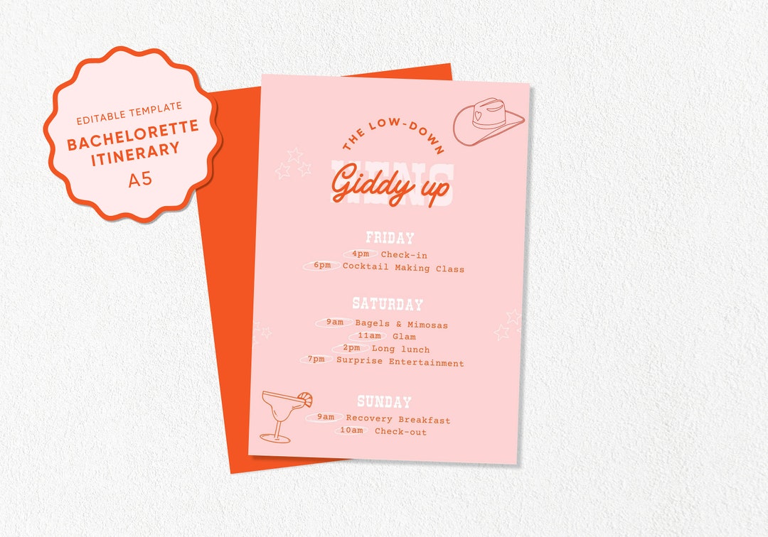 Cowboy Bachelorette/hen's Party Menu A5 Editable Template Download - Etsy