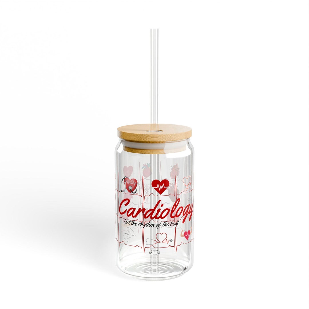 Cardiology Inspired Sipper Glass, 16oz - ECG Heartbeat Design, Red ...