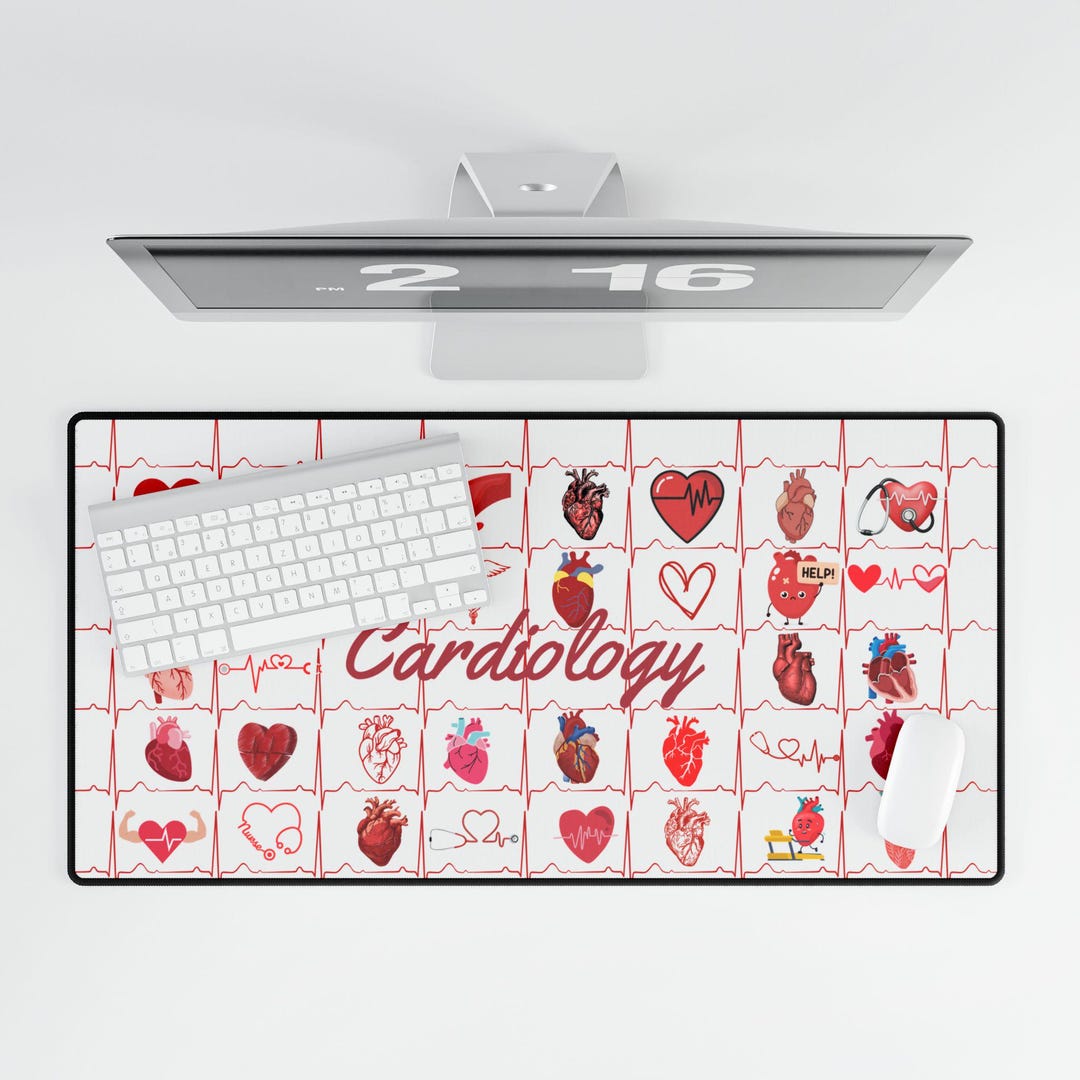 Cardiology Desk Mats, Medical Office Decor, Heart ECG Pattern Mat ...