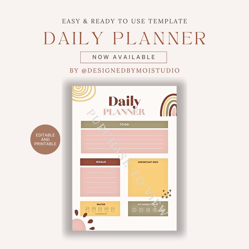 Digital Printable Daily Planner (organisation, Goals, Self Improvement ...