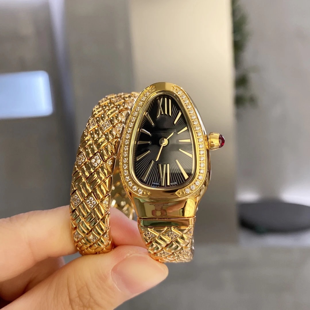 18k Gold Plated Luxury Diamond Snake Watch Snake Watches Luxury Women ...