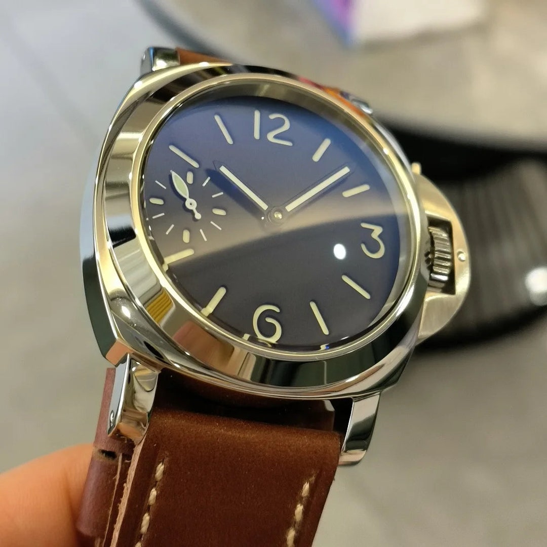 44mm Stainless Steel Automatic Watch Black Dial White Numbers ST3600 ...